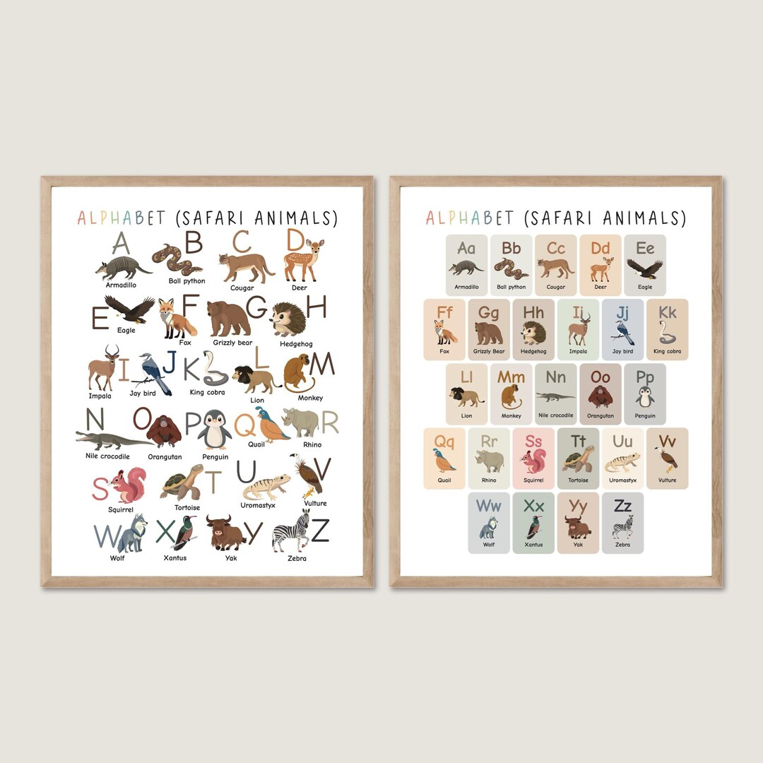 Safari Animal Alphabet, Cute ABC Poster, Safari Nursery Decor, A-Z of ...