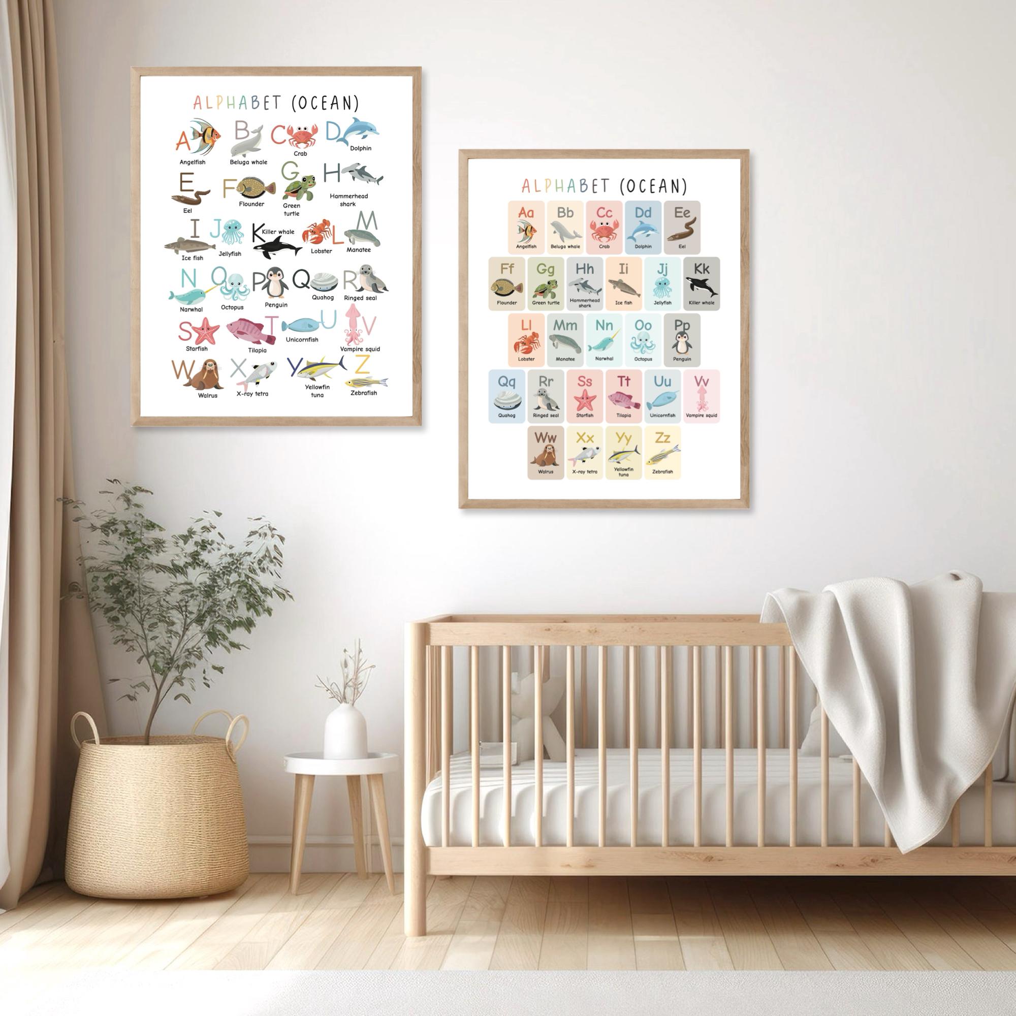 Ocean Animals Alphabet Poster, Cute Sea Life ABC Poster, Kids Wall Art ...