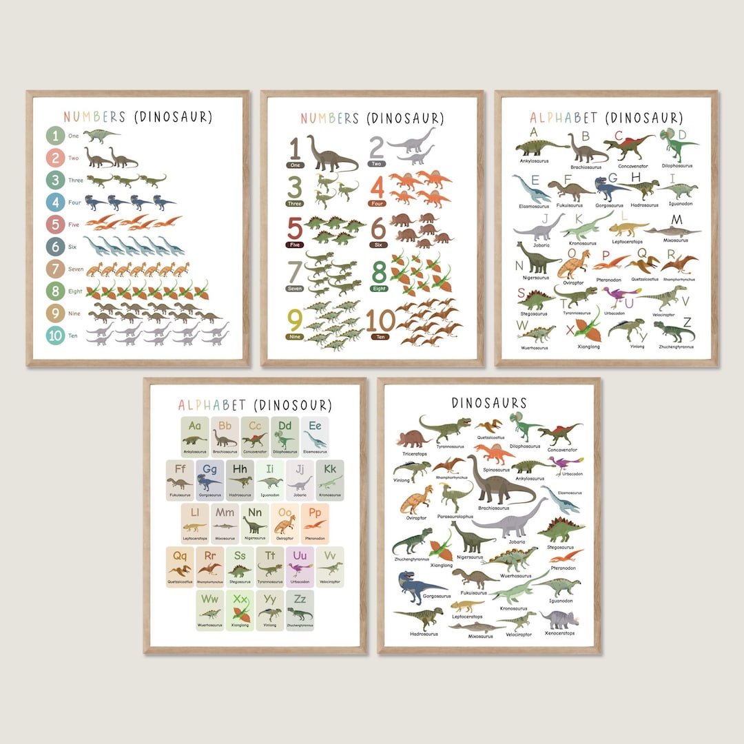 Dinosaur Alphabet Numbers Print, Educational Nursery Decor (digital ...