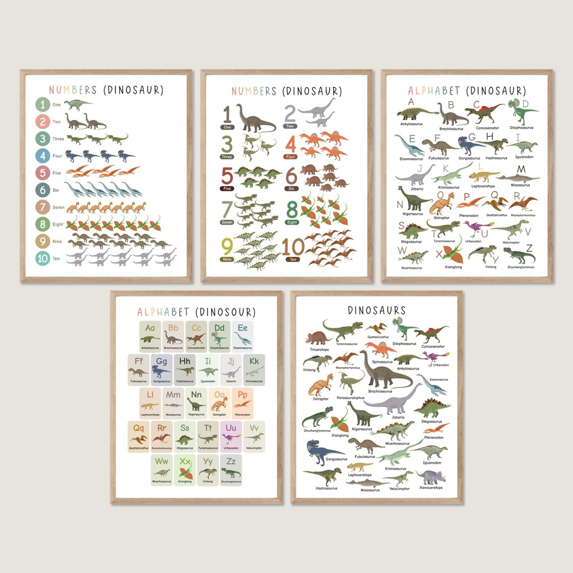Dinosaur Alphabet Numbers Print, Educational Nursery Decor (digital ...