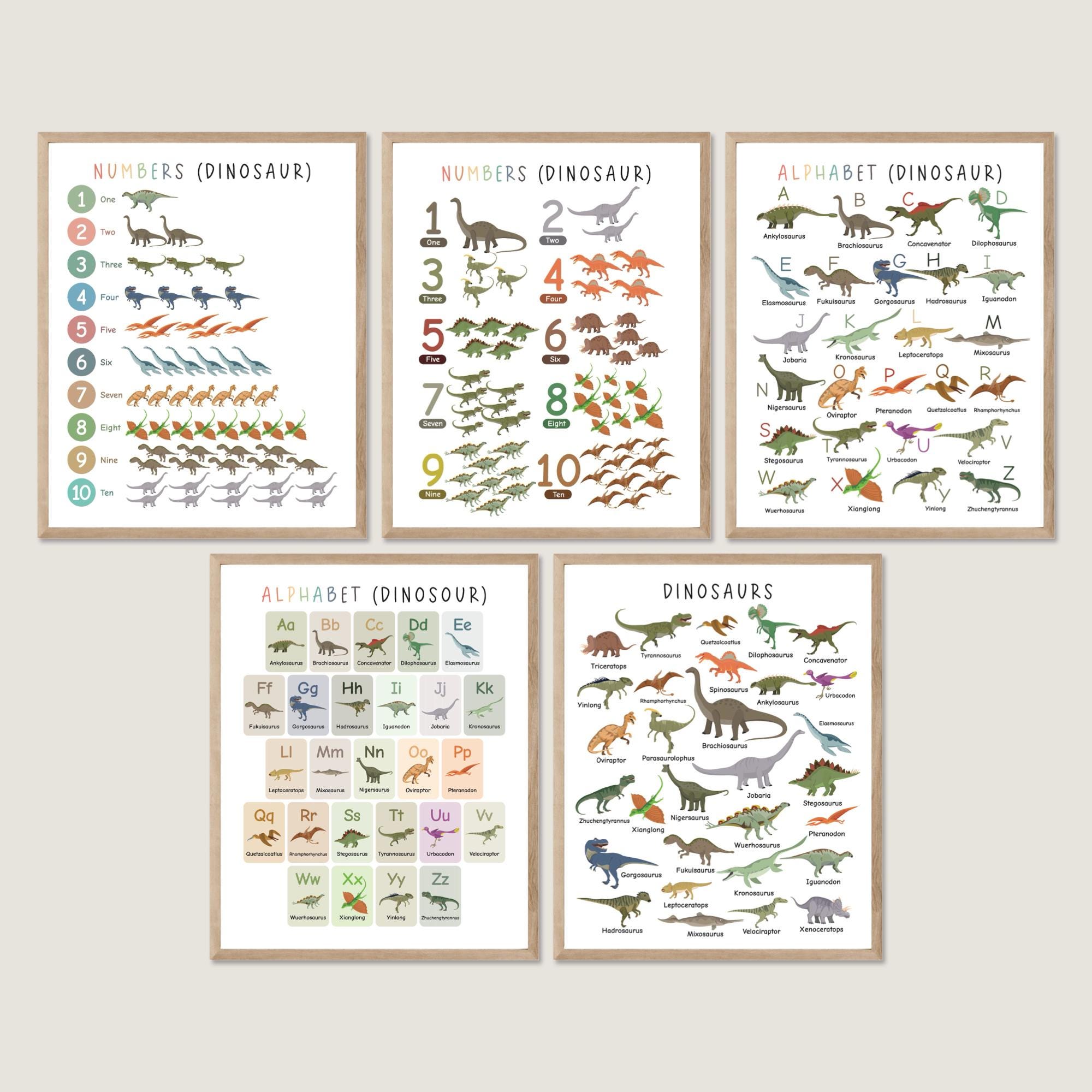 Dinosaur Alphabet Numbers Print, Educational Nursery Decor (digital ...