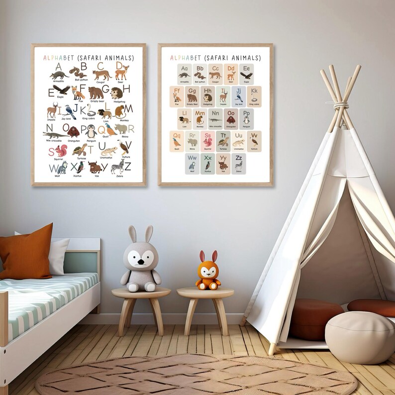 Safari Animal Alphabet, Cute ABC Poster, Safari Nursery Decor, A-Z of ...