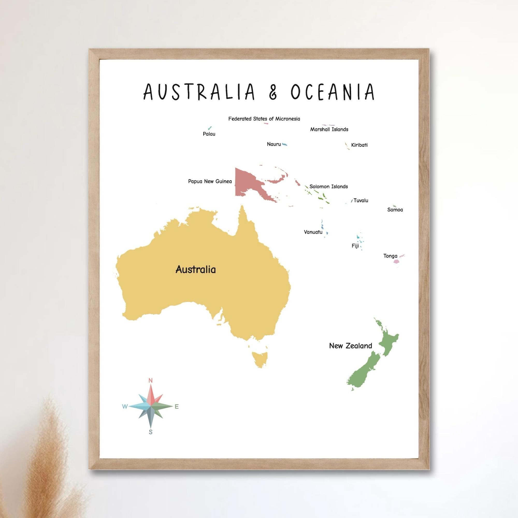 Continents Poster, Montessori Colored Continent Map, Geography ...