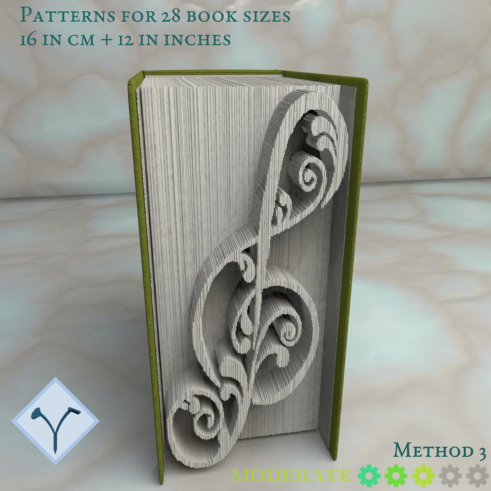Treble Clef: Book Folding Pattern, Instruction DIY Folded Book Art, Cut ...