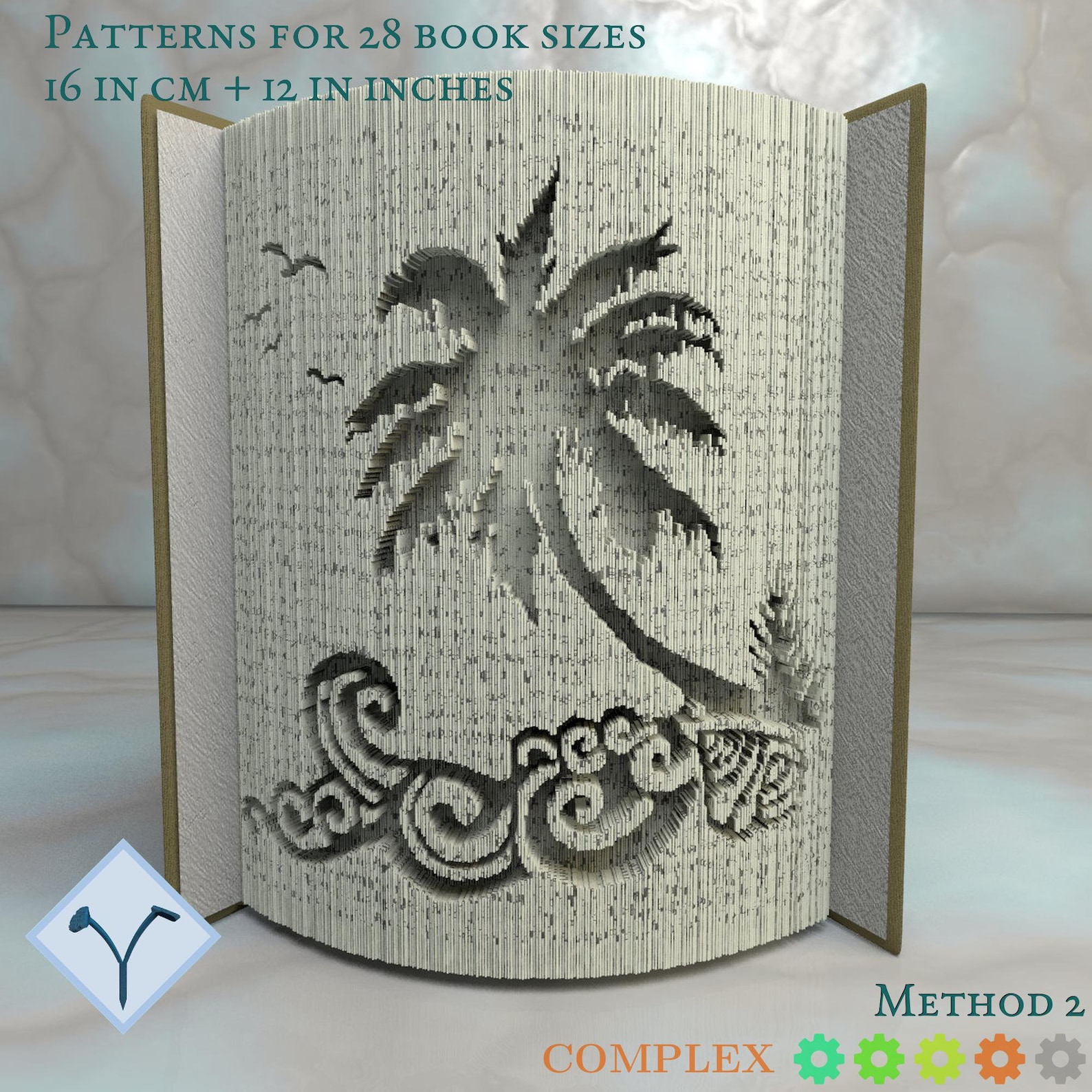 Palm Tree, Waves, Birds: DIY Cut & Fold Art, Book Folding Pattern and ...