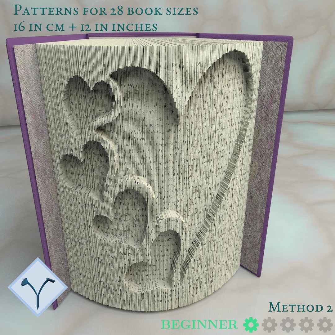 Hearts: Book Folding Pattern, Instruction DIY Folded Book Art, Cut and ...