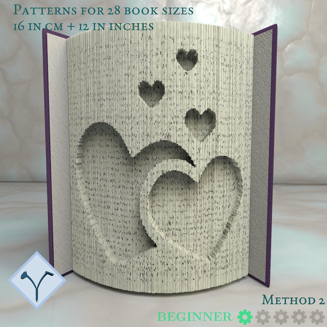 Hearts: Book Folding Pattern, Instruction DIY Folded Book Art, Cut and ...