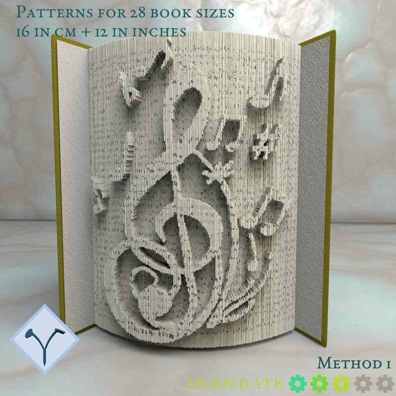 Treble Clef + Notes: Book Folding Pattern, Instruction DIY Folded Book ...