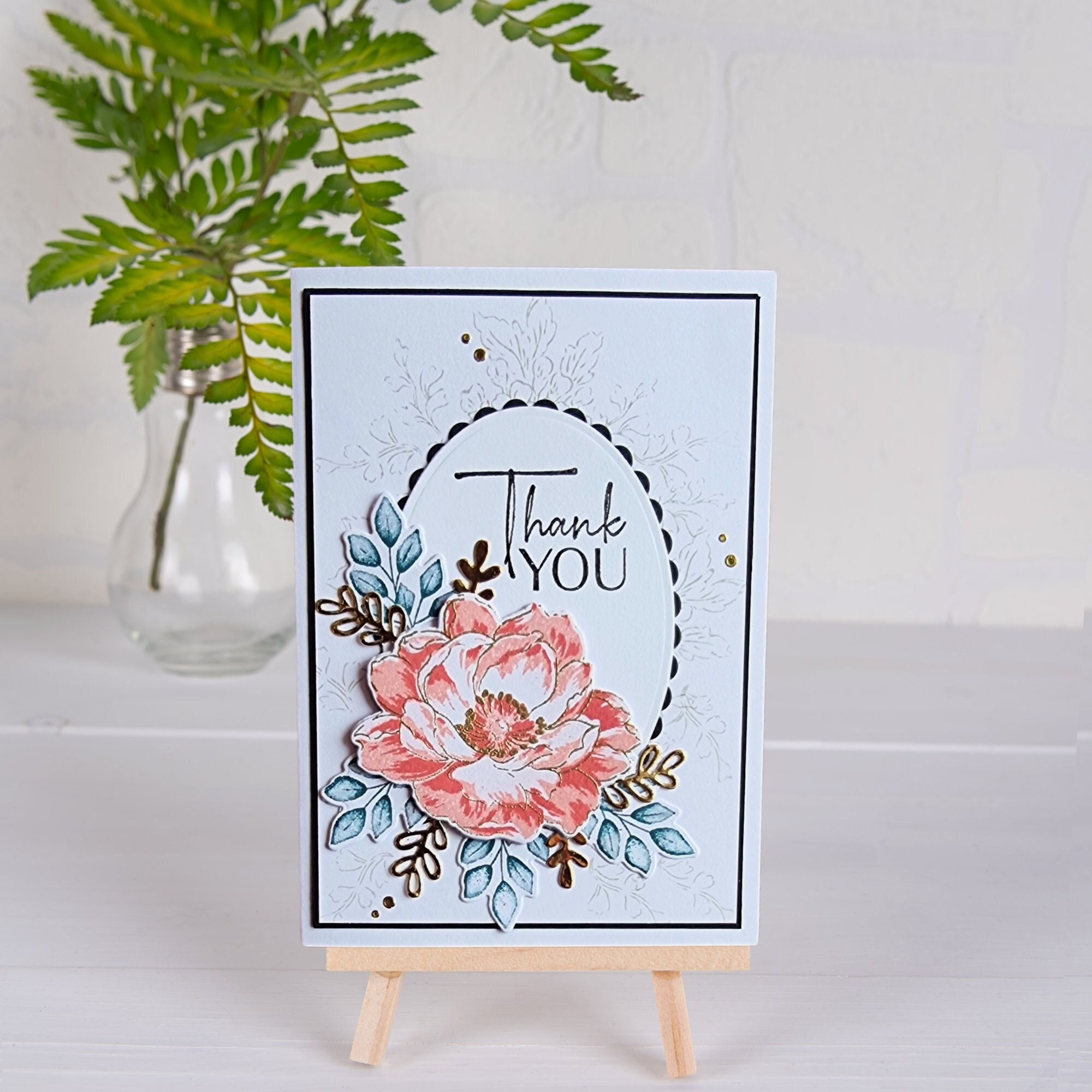 Thank You Handstamped Colored Heat Embossed Diecut Beautiful Day Flower ...