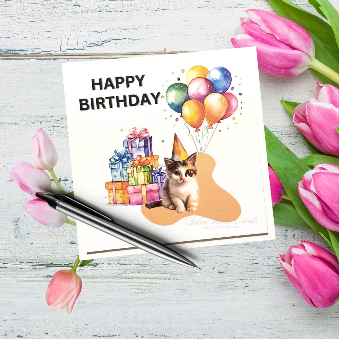 Happy Birthday Card, Friendship Cat Birthday Cards, Printed Birthday ...