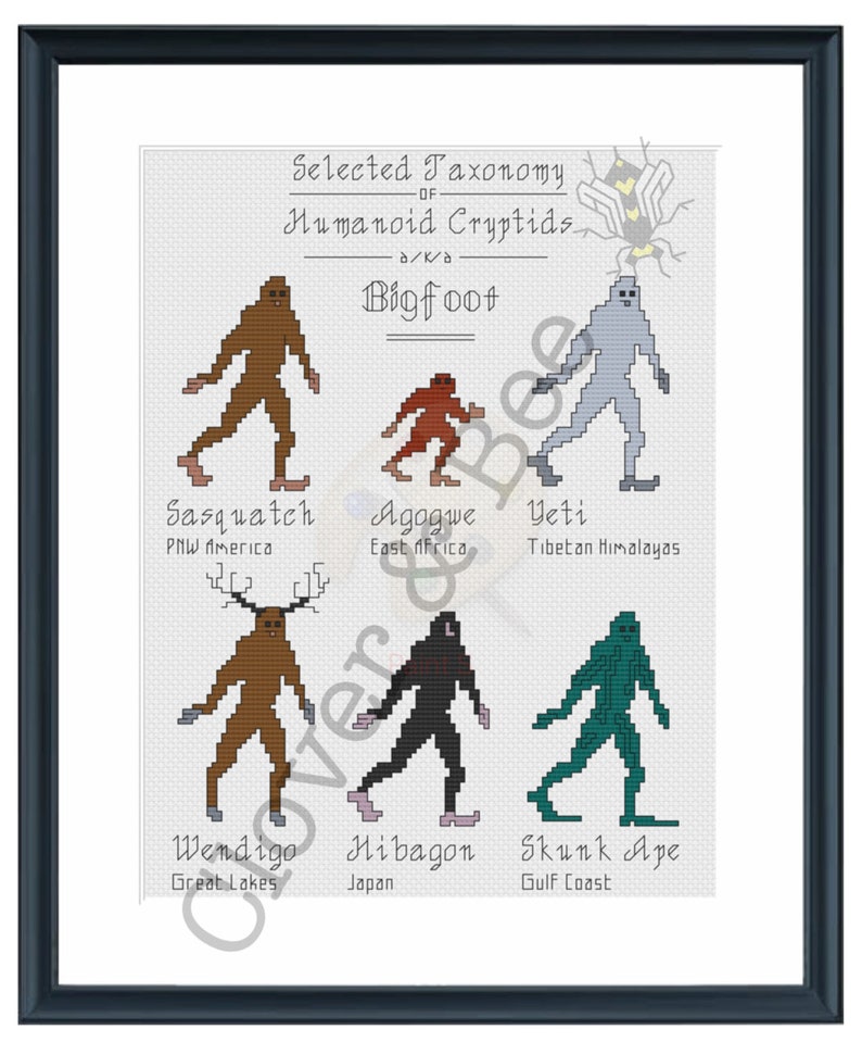 Cross Stitch Pattern Selected Taxonomy of Humanoid Cryptids Aka Bigfoot ...
