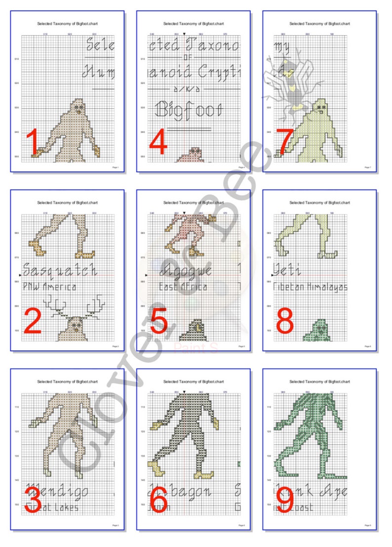 Cross Stitch Pattern Selected Taxonomy of Humanoid Cryptids Aka Bigfoot ...