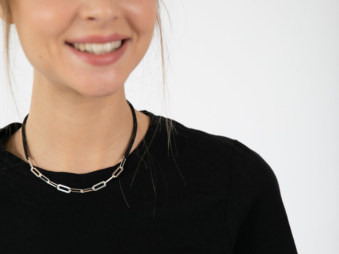 Macrame Necklace, Paper Clip Chain Necklace, Statement Silver Necklace ...