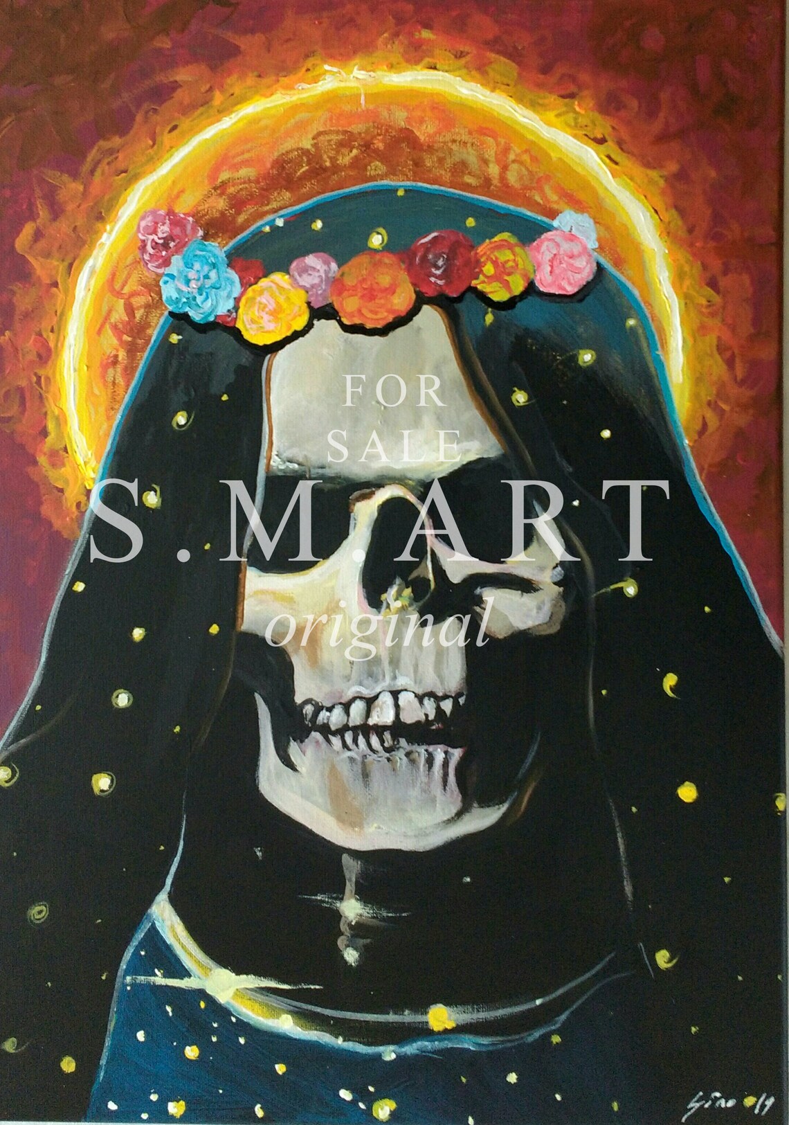 La Santa Muerte Original Signed Painting Day of the Dead Holy Death ...