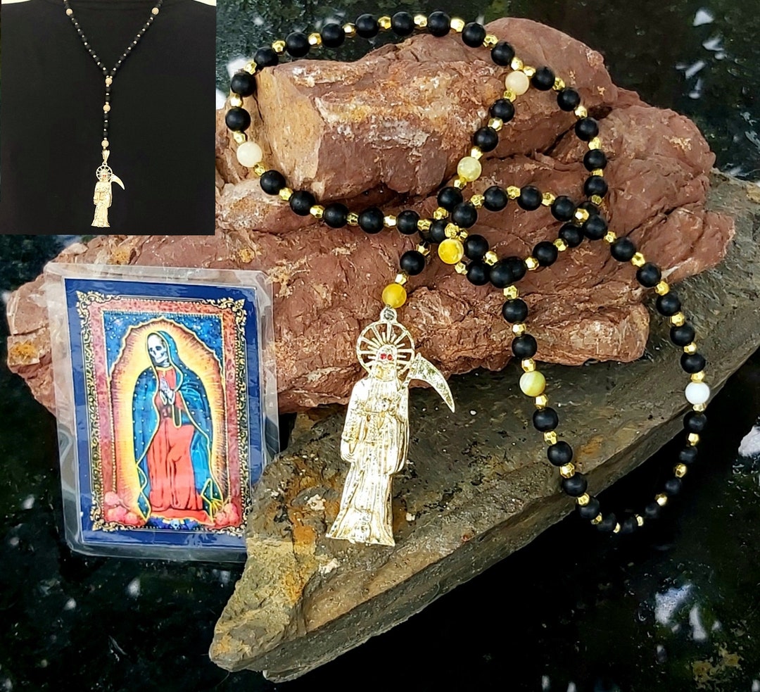 Santa Muerte Our Lady of Holy Death Gemstone Rosary Pendant Onyx ...