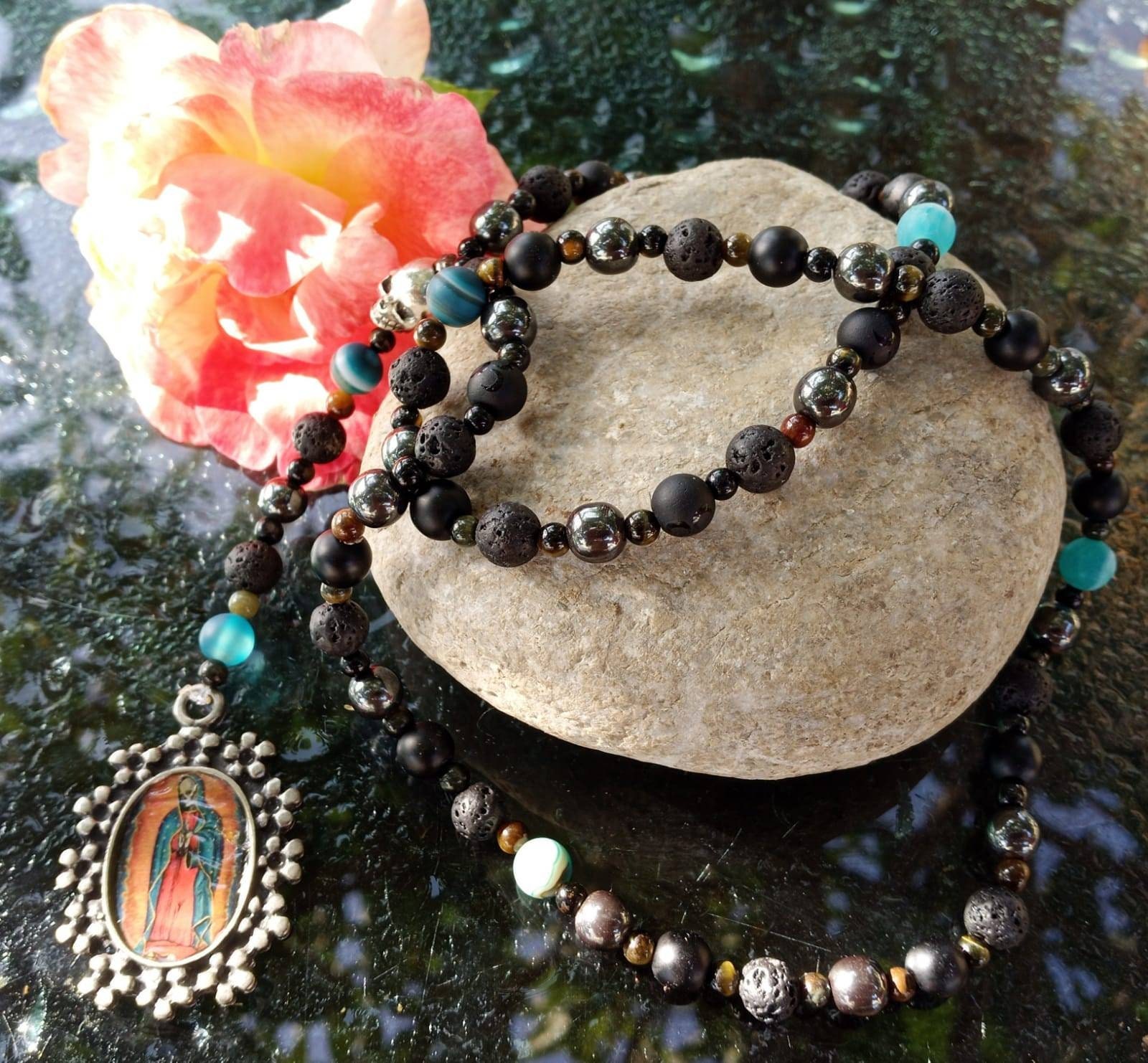 Santa Muerte Holy Death Handmade Gemstone Rosary Pendant Made - Etsy