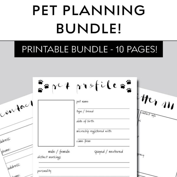 Printable Pet Profile, Pet Bio Print, Dog Biography, Cat Information ...