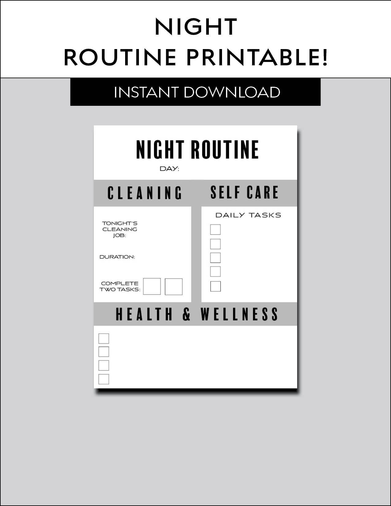Paper Night Routine PDF Printable Organization Night Routine Printable ...