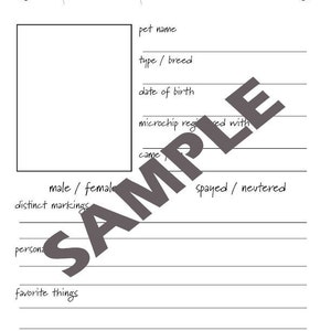 Printable Pet Profile, Pet Bio Print, Dog Biography, Cat Information ...