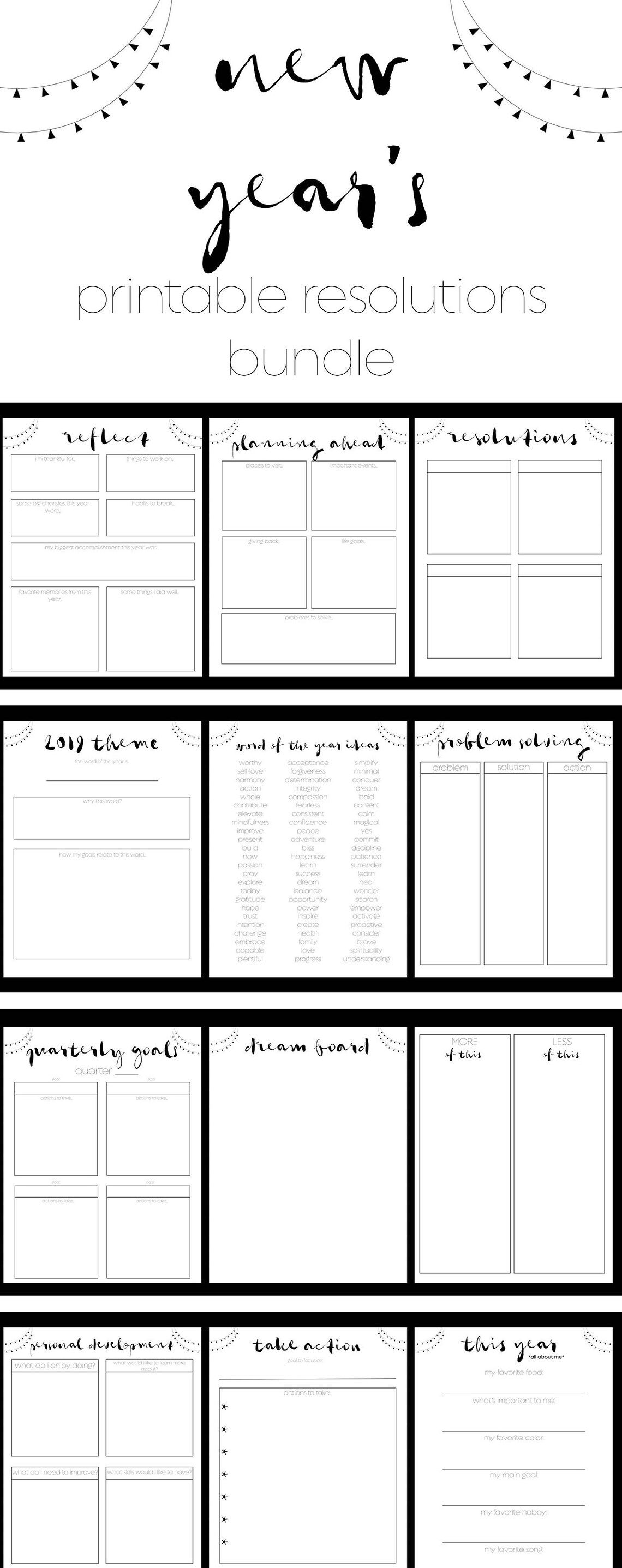 New Years Resolution Printable Bundle 2019 Goal Setting - Etsy