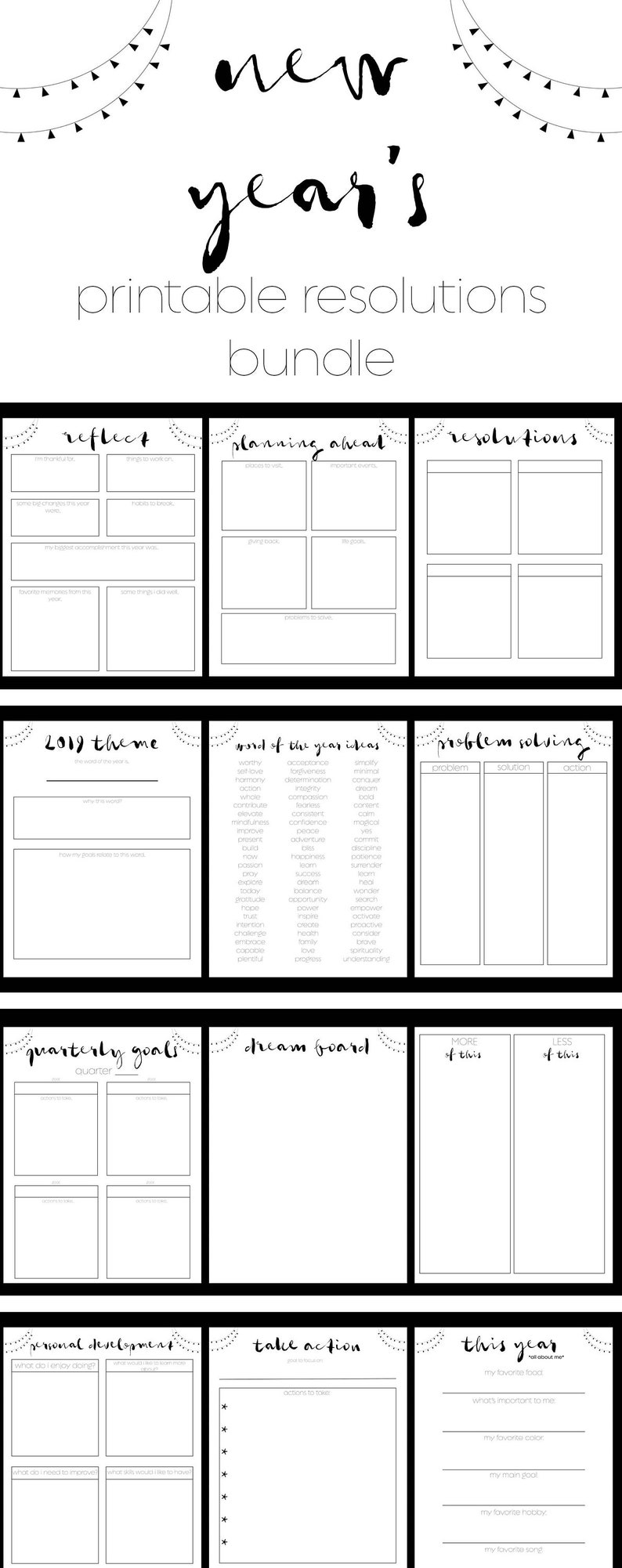New Years Resolution Printable Bundle 2019 Goal Setting Planning PDF - Etsy