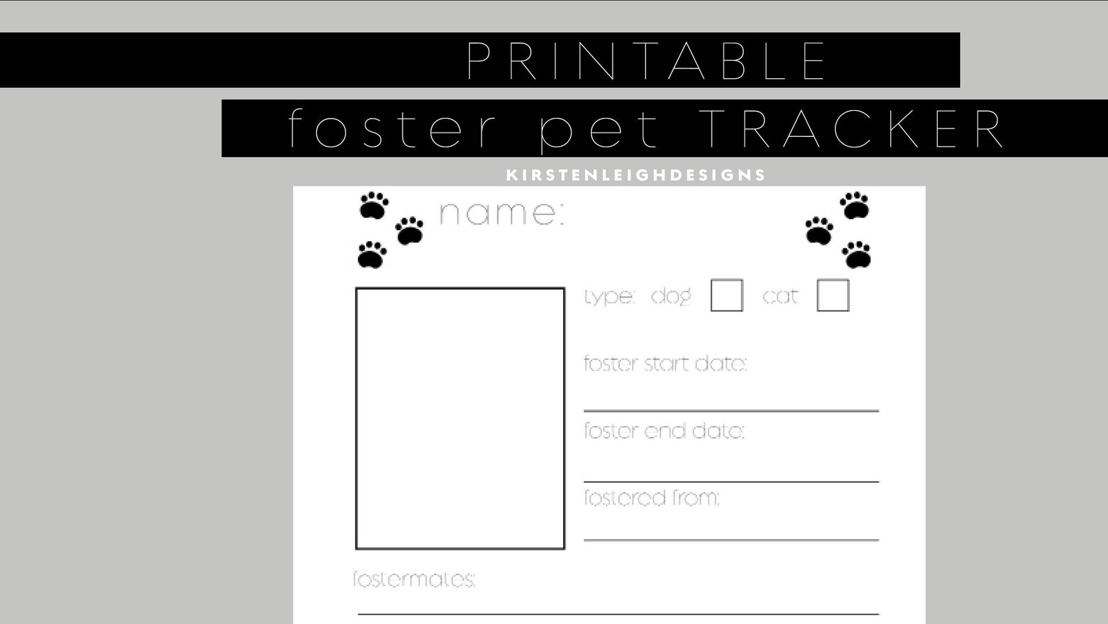 Foster Dog Foster Cat Printable Tracker PDF Pet Profile - Etsy