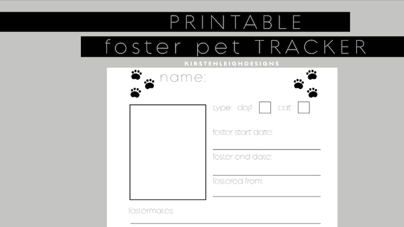 Foster Dog Foster Cat Printable Tracker PDF Pet Profile - Etsy