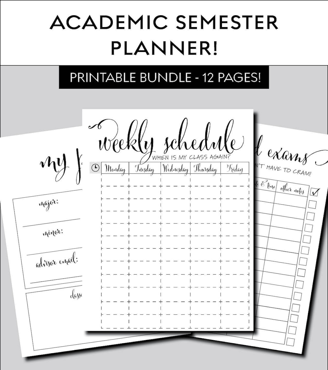 College / University Academic Semester Printable PDF Planner Instant ...