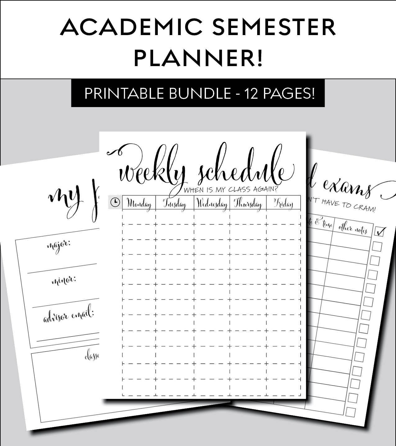 College / University Academic Semester Printable PDF Planner Instant ...