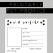 Printable Pet Profile, Pet Bio Print, Dog Biography, Cat Information ...