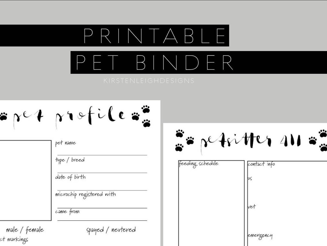 Pet Binder, Pet Care Information Pdf Instant Download, Dog Printables ...