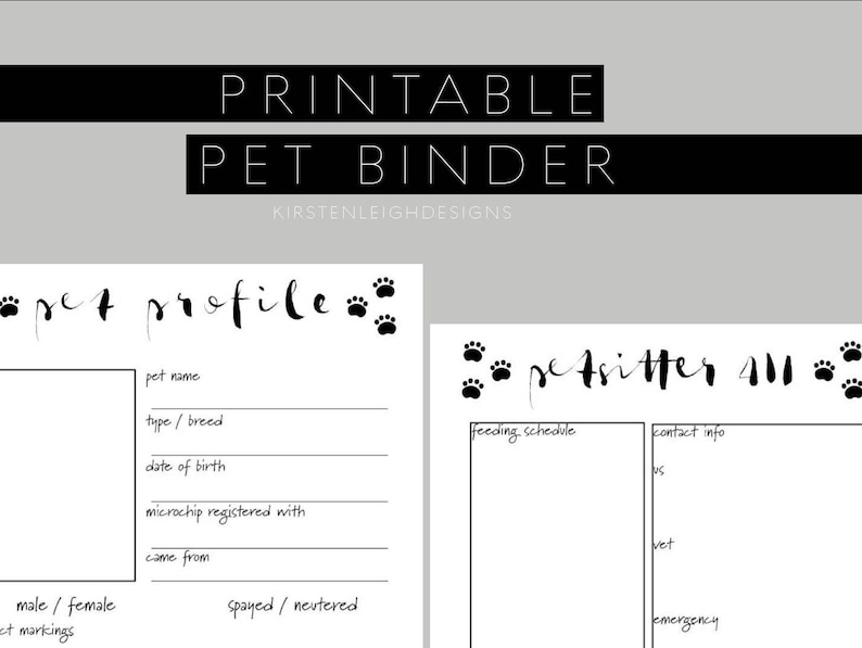Pet Binder, Pet Care Information Pdf Instant Download, Dog Printables ...