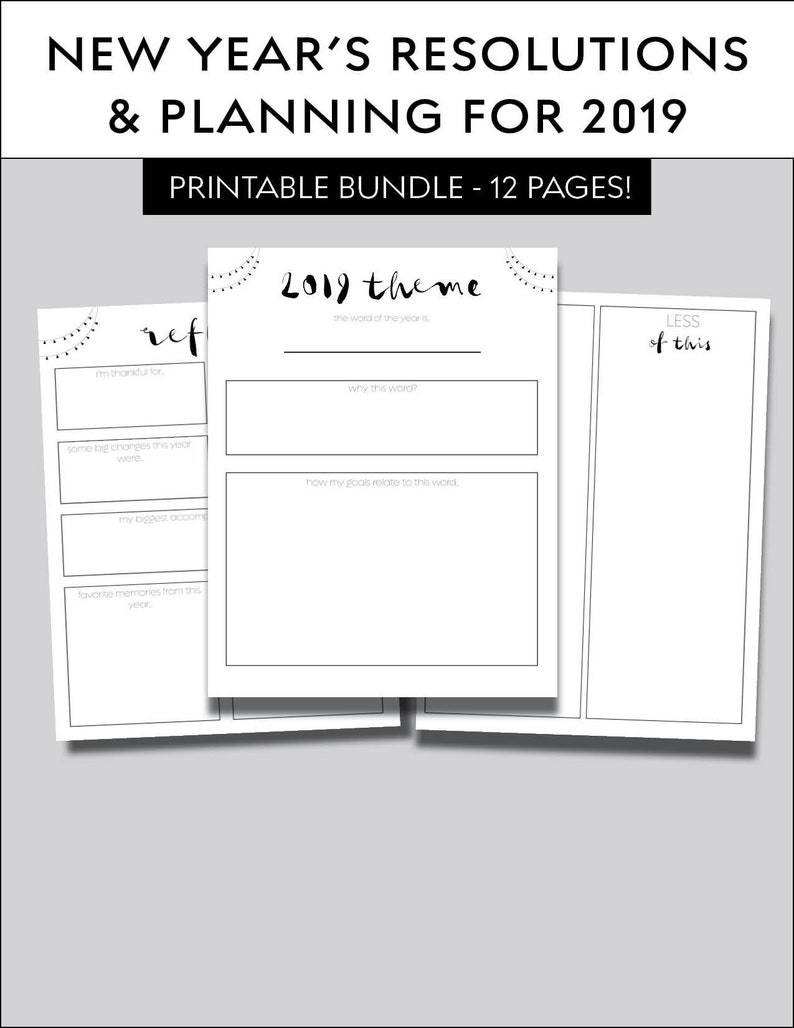 New Years Resolution Printable Bundle 2019 Goal Setting - Etsy