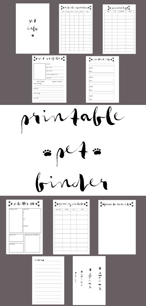 Pet Binder, Pet Care Information Pdf Instant Download, Dog Printables ...