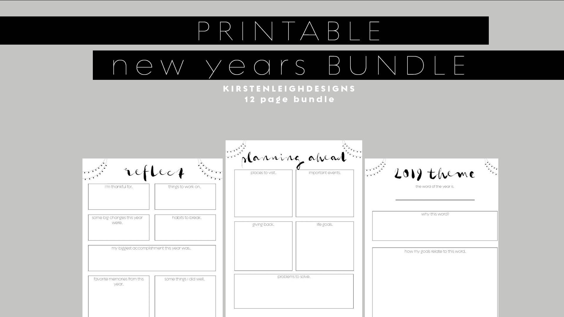 New Years Resolution Printable Bundle 2019 Goal Setting Planning PDF - Etsy
