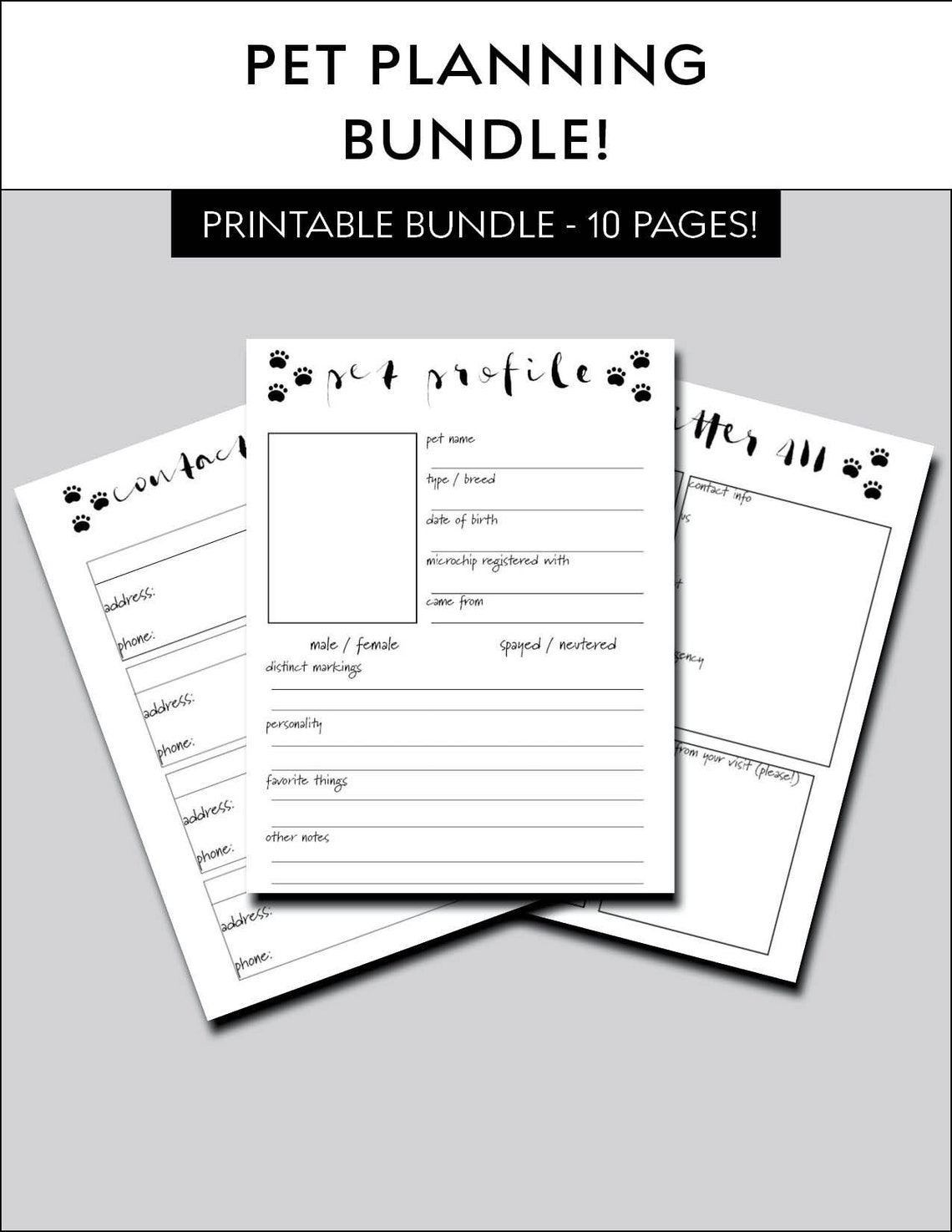 Pet Binder, Pet Care Information Pdf Instant Download, Dog Printables ...