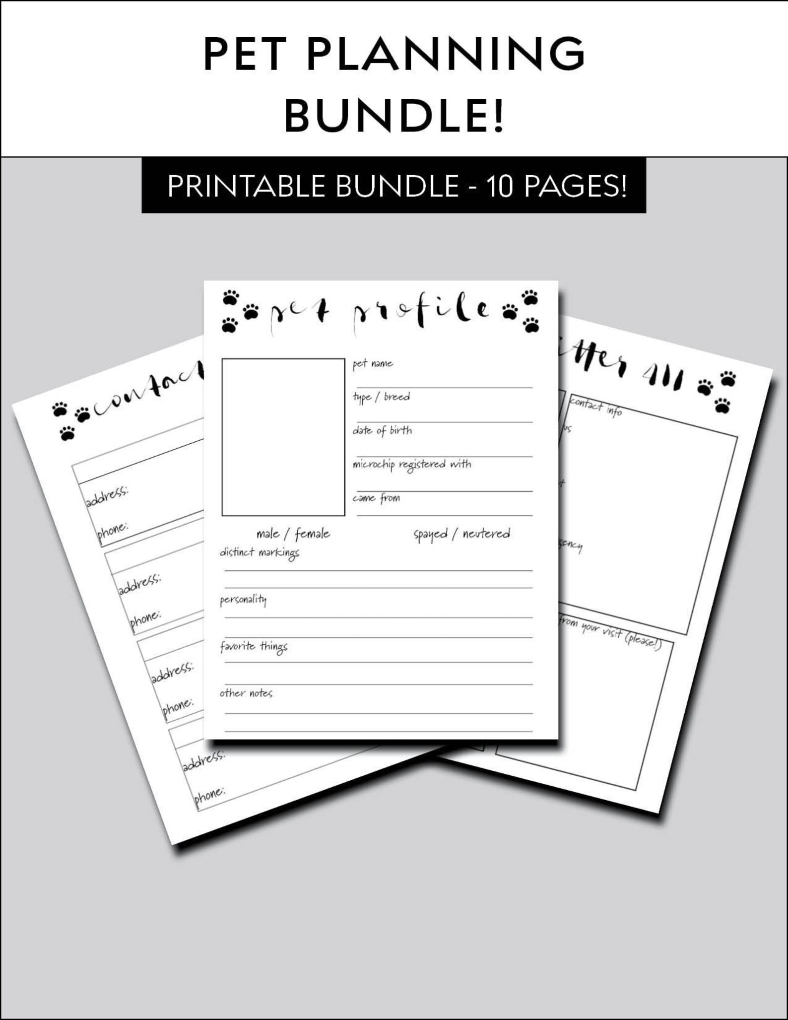 Pet Binder, Pet Care Information Pdf Instant Download, Dog Printables ...