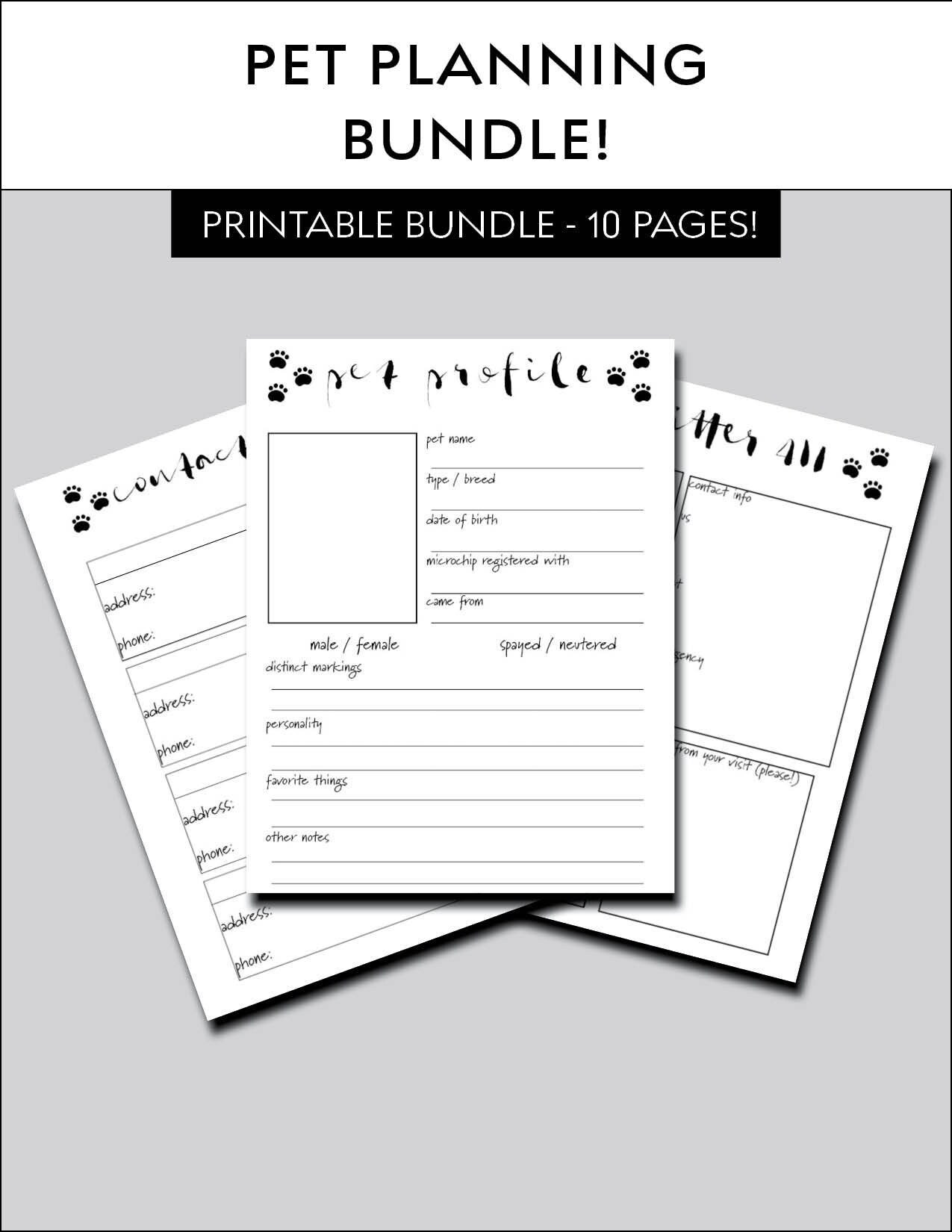 Pet Binder, Pet Care Information Pdf Instant Download, Dog Printables ...