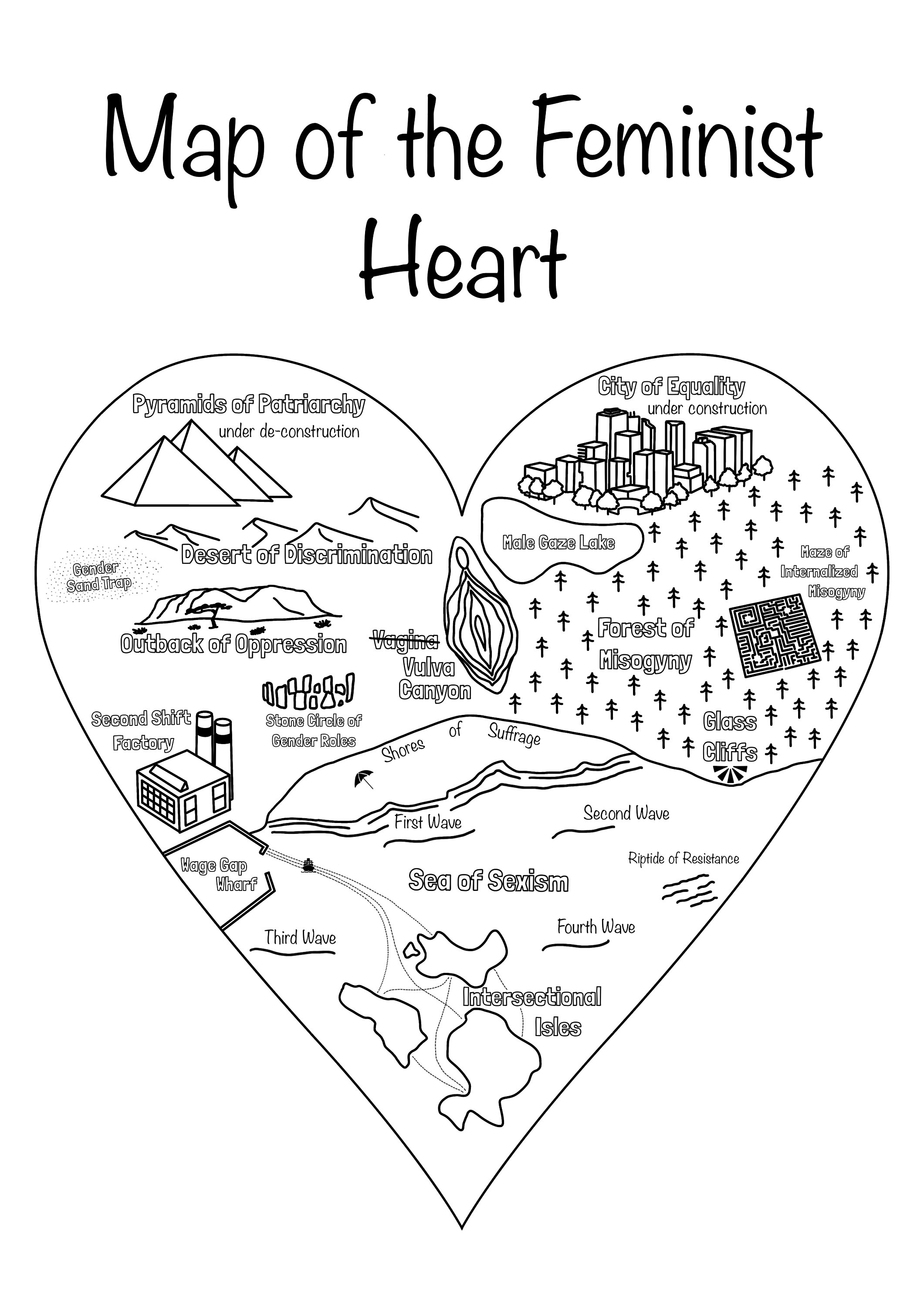 Map of the Feminist Heart // Feminism // City of Equality // - Etsy ...