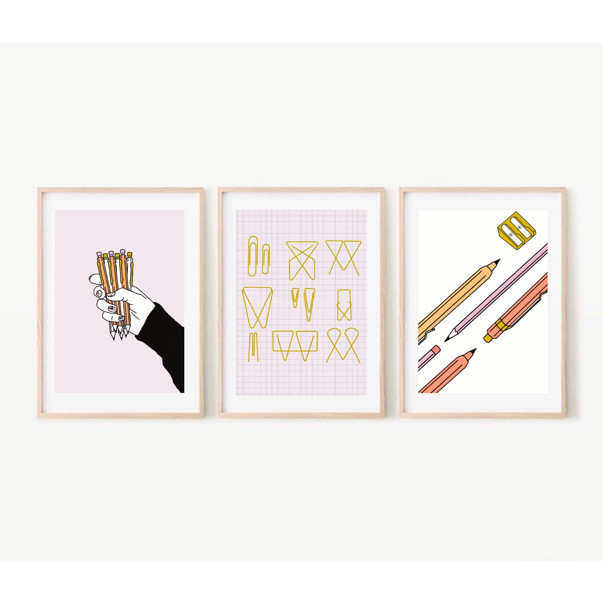 Stationery Art Print // Handful of Pens // Workspace - Etsy