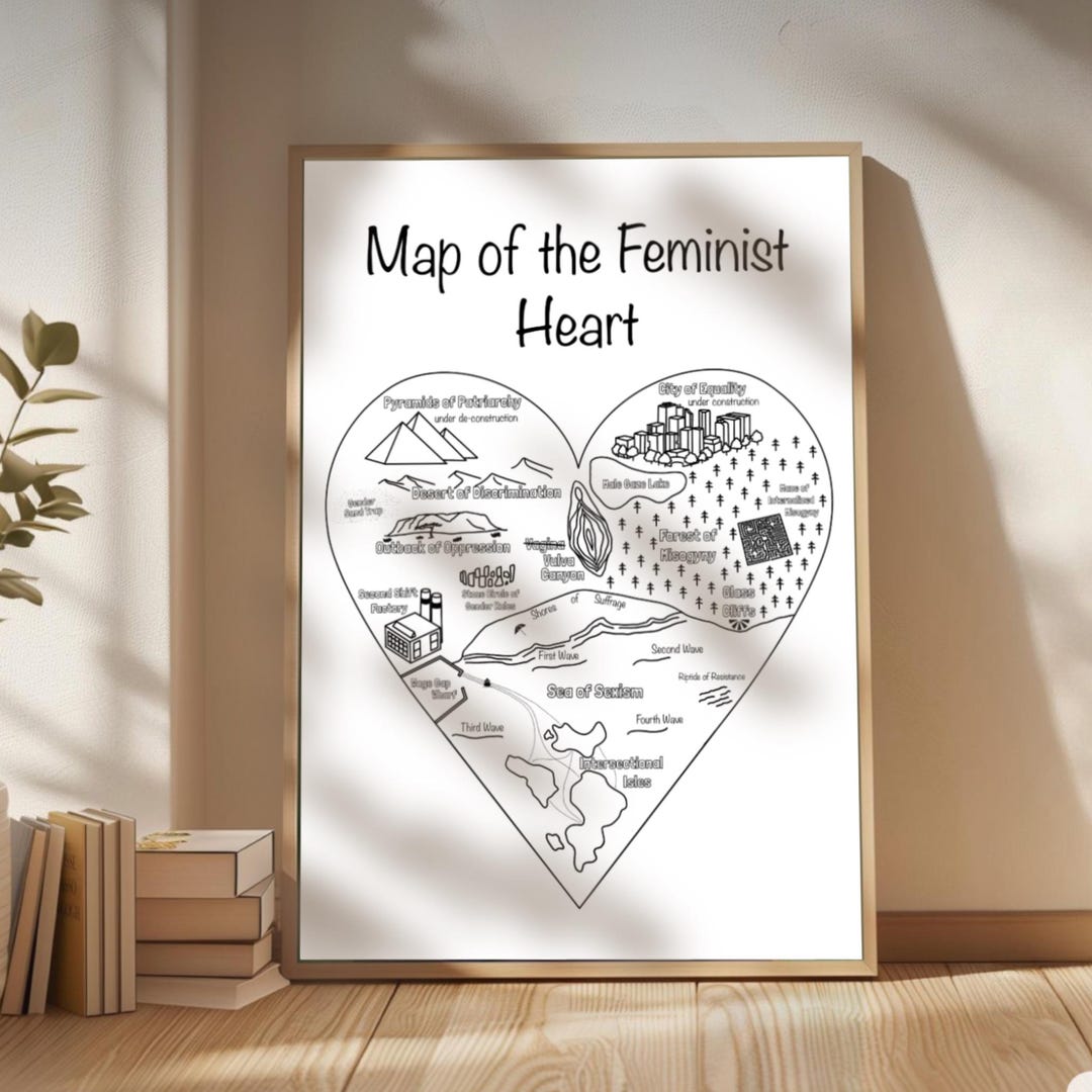 Feminist Heart Map Art Print: City of Equality, Pyramids of Patriarchy ...