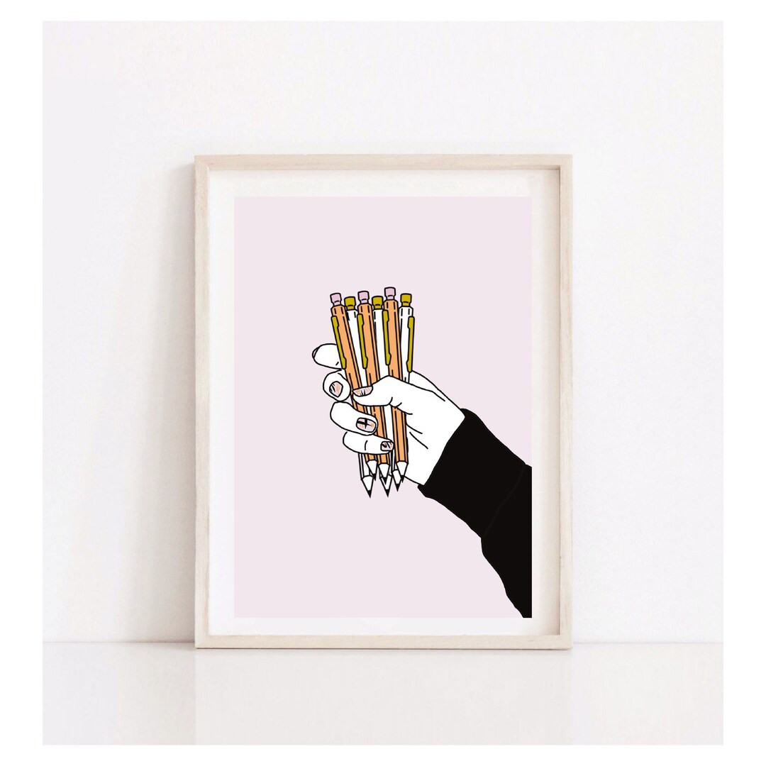 Stationery Art Print // Handful of Pens // Workspace Illustration ...