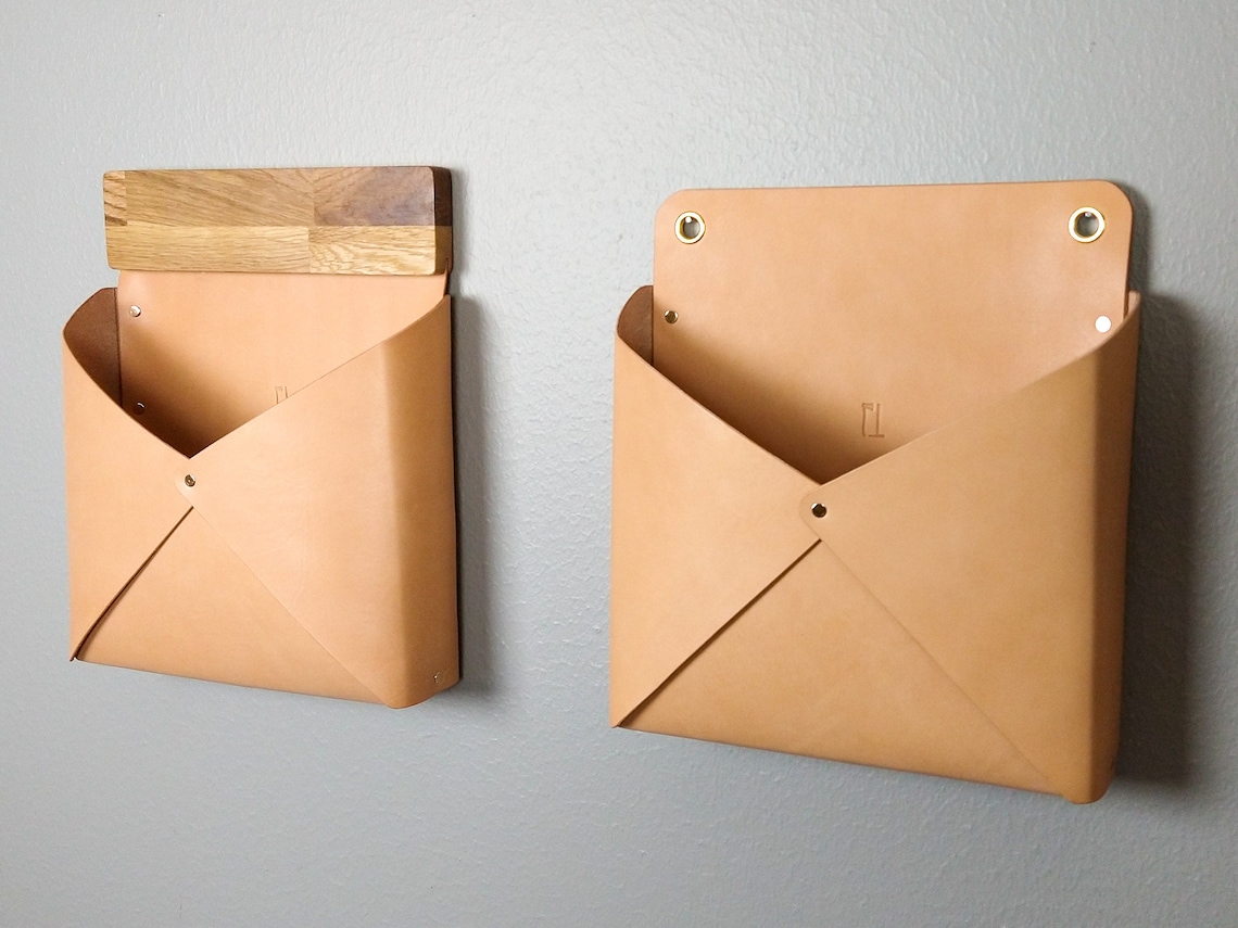 Large Leather Wall Pocket Mail Caddy - Etsy