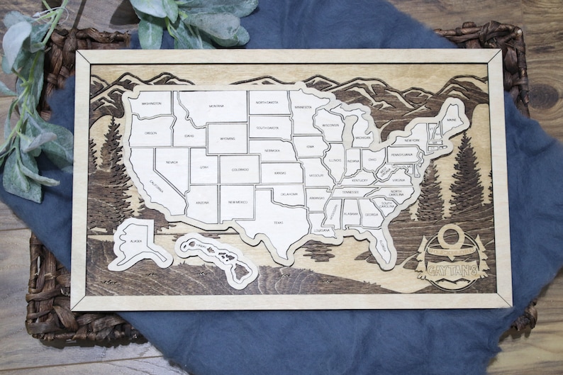 United States Wooden Map Gift, 50 States Map, US Wooden Wall Map ...