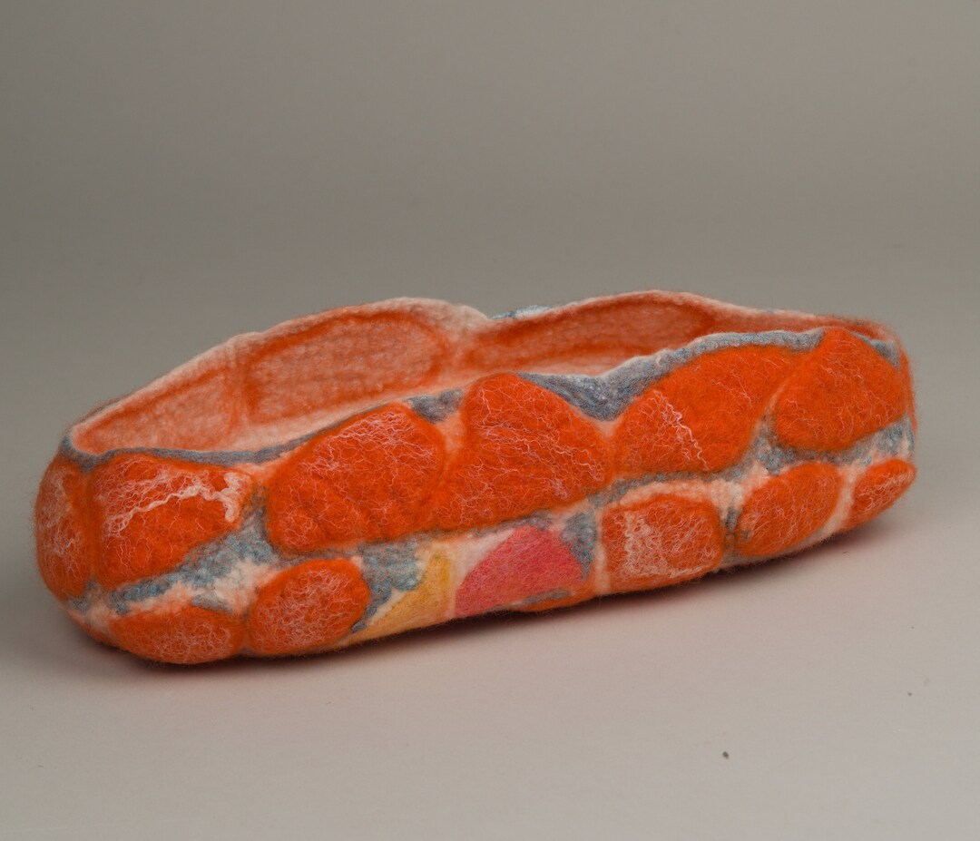 Felted Wool Vase 3D Orange Fiber Art Felted Vessel Bowl Home Decor ...
