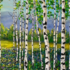 Large Aspen Tree Forest Painting – Original 60x48 Wildflower -meadow ...