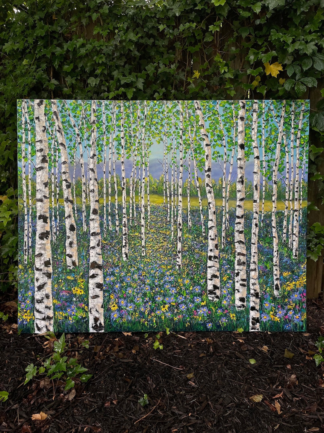 Large Aspen Tree Forest Painting – Original 60x48 Wildflower -meadow ...