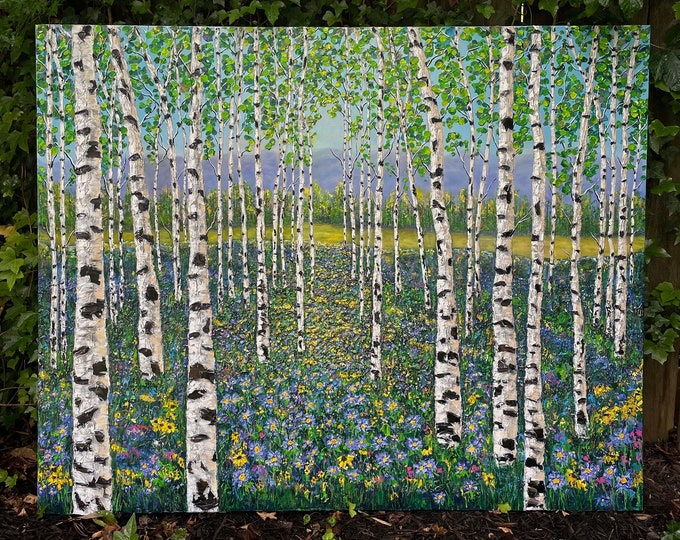 Large Aspen Tree Forest Painting – Original 60x48 Wildflower -meadow ...