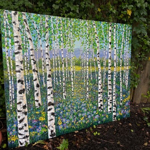 Large Aspen Tree Forest Painting – Original 60x48 Wildflower -meadow ...