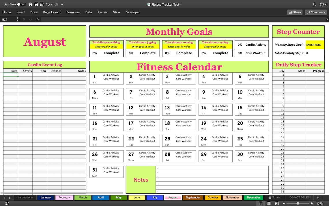 Fitness Planner - Excel Template - Printable PDF - Etsy
